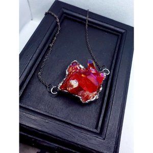 Hand Crafted | Jewelry | Huge Red Aura Quartz Crystal Necklace Handmade ...